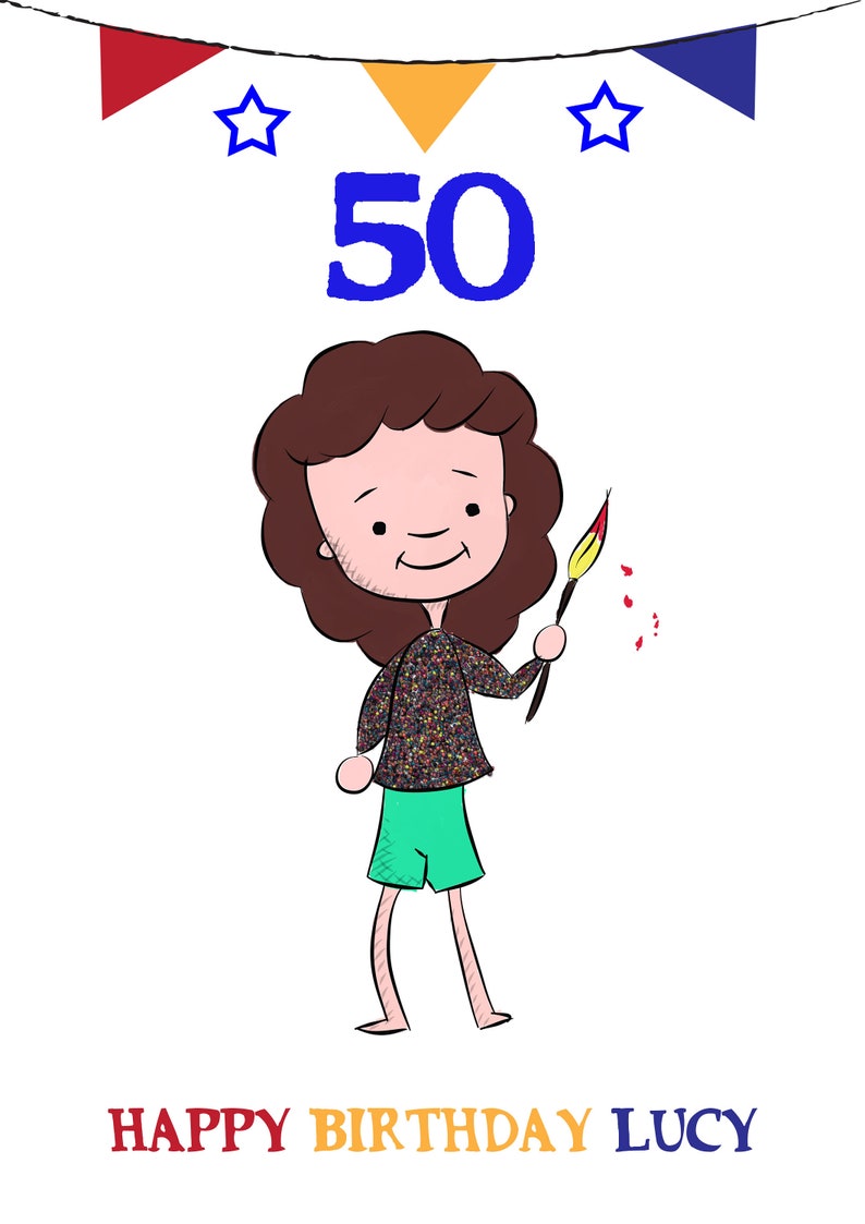 Custom Portrait 50th Birthday Print Cartoon Portrait Custom | Etsy