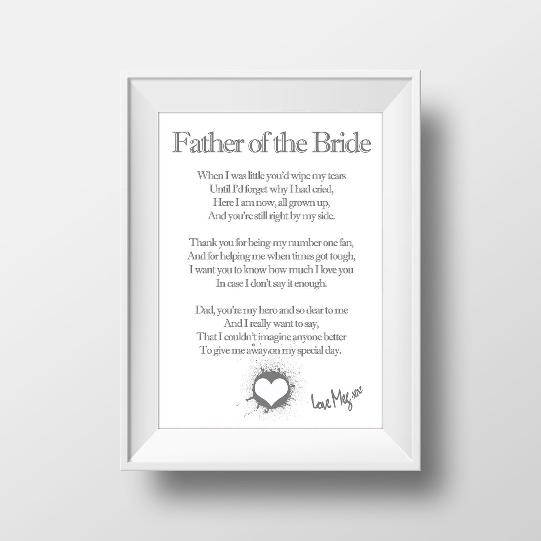 Father of the Bride Gift, Father of the Bride Poem Print, Wedding Gift ...