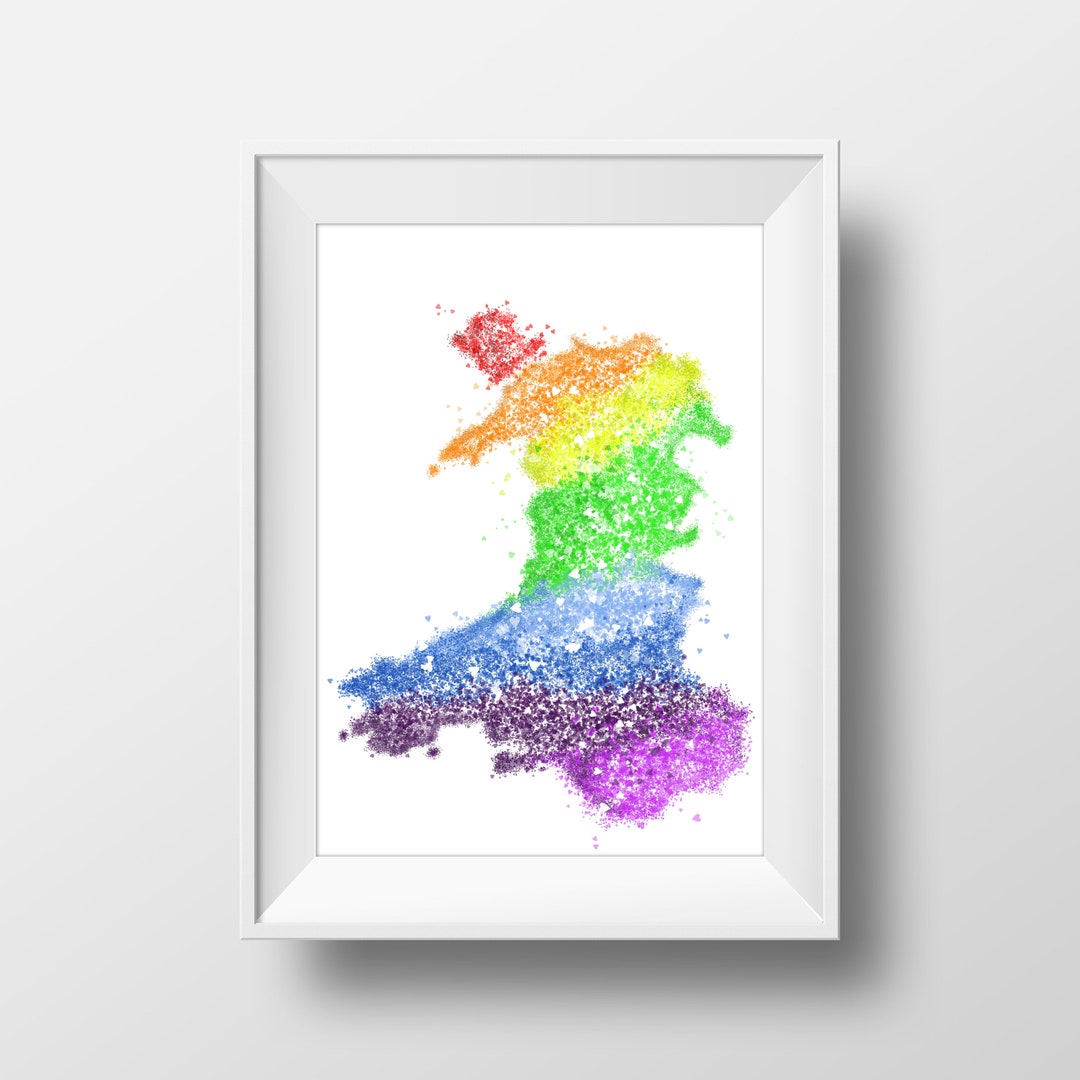 Welsh Map Print, Welsh Map Rainbow A4, Wales Heart Map, Wales Heart ...