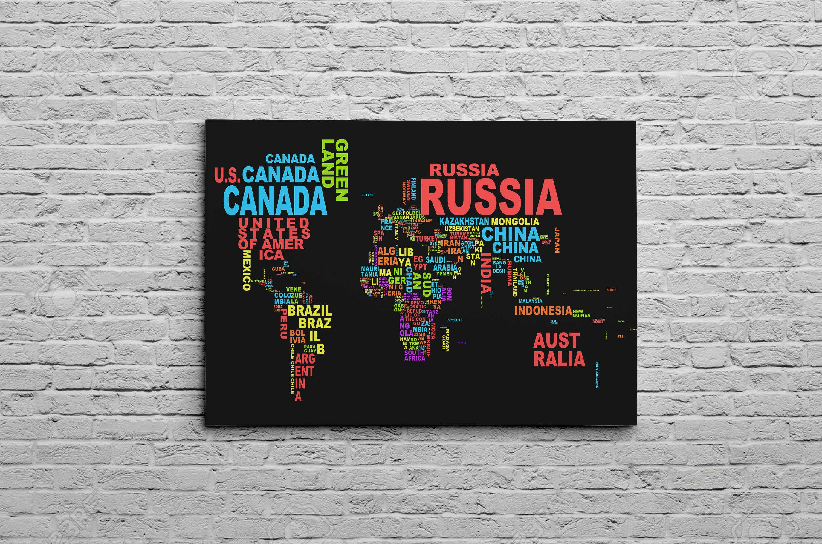 Canvas World Map Typography Black | Etsy