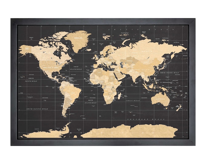 3D Beautiful Framed Wood Cork World Map 36"x24" - Etsy Canada