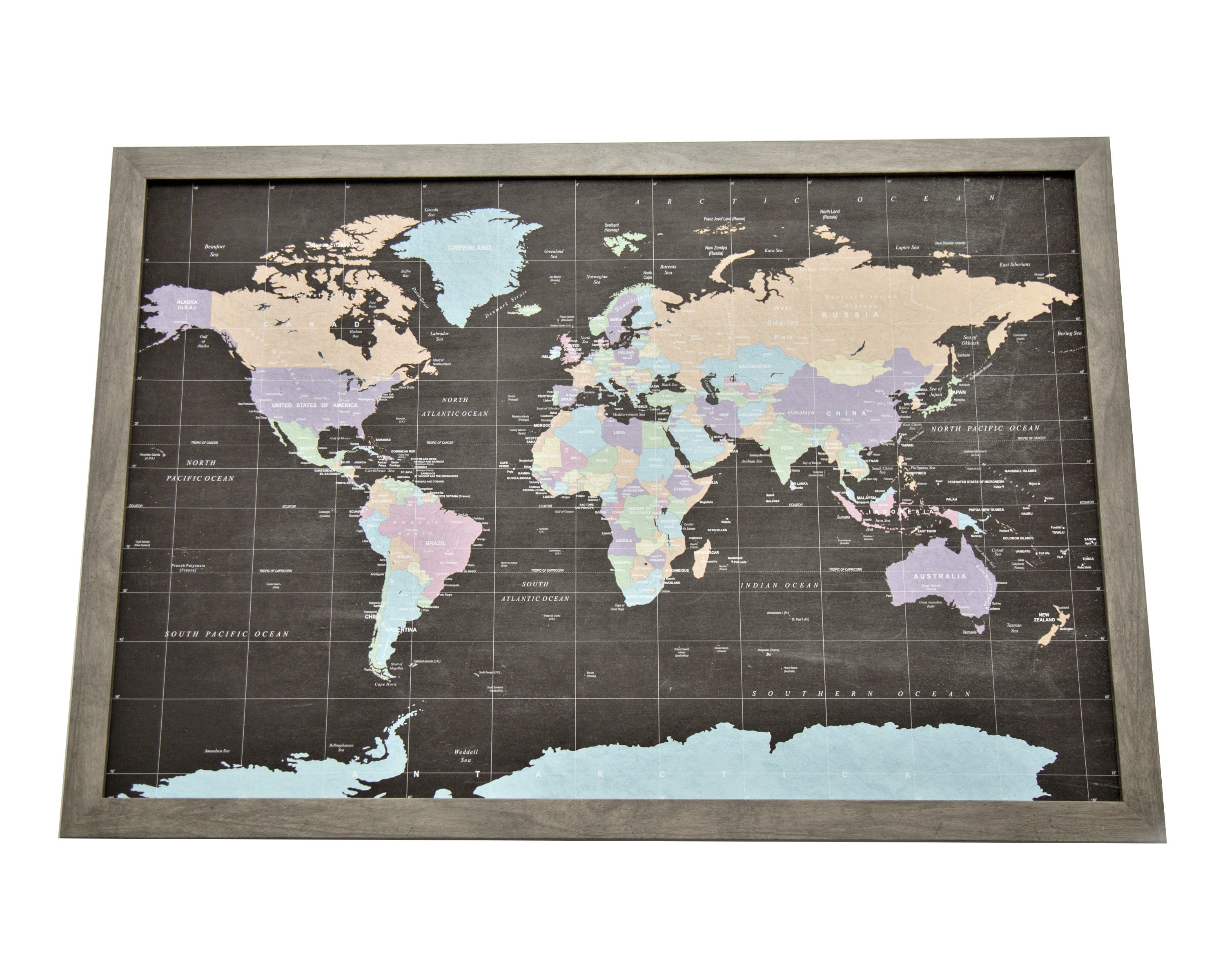 Pushpin world map 36 x 24 or 24 x 18 | Etsy