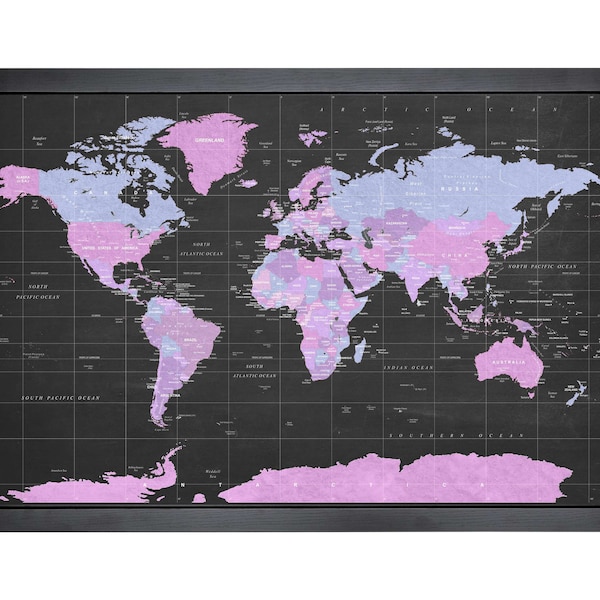 Purple World Map With Frame - Etsy