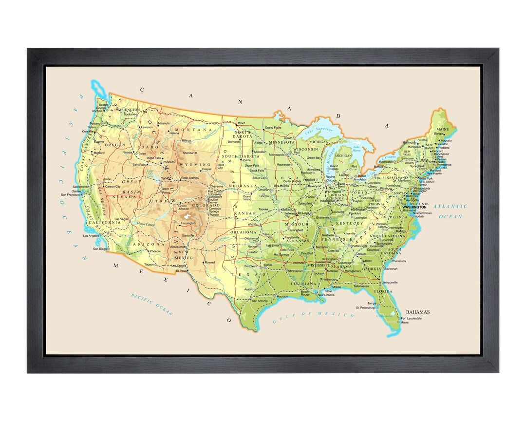 Pushpin USA Map | 36" X 24" or 24" X 18" | Detailed Transportation - Etsy