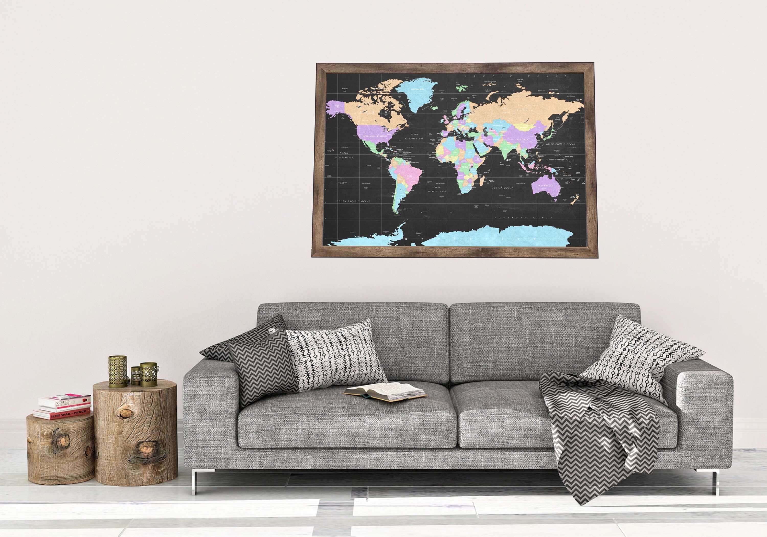 Pushpin world map 36 x 24 or 24 x 18 | Etsy