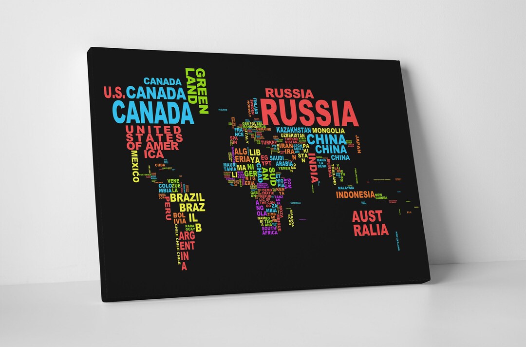 Canvas World Map | Typography | Black - Etsy