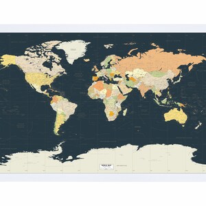 Framed Pushpin World Map 36 X 24 Highly Detailed Miller Retro Colours ...