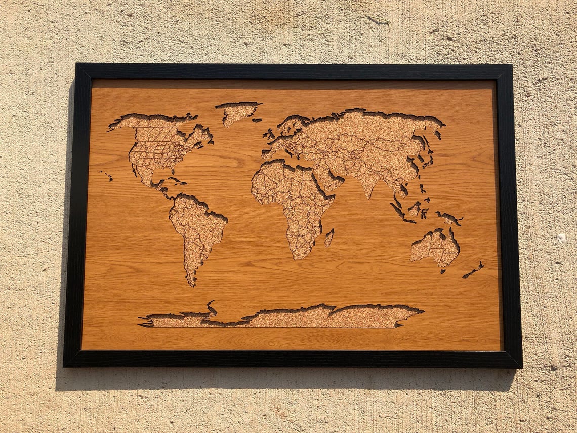 3D Beautiful Framed Wood Cork World Map 36"x24" - Etsy