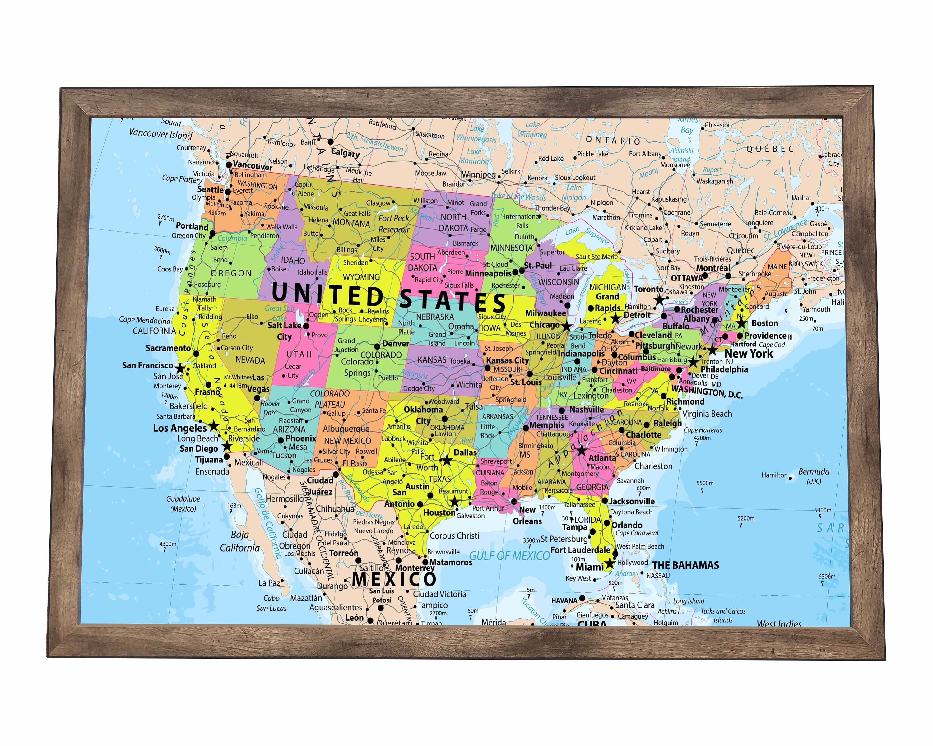 Detailed Pushpin USA Map 36 X 24 or 24 X | Etsy