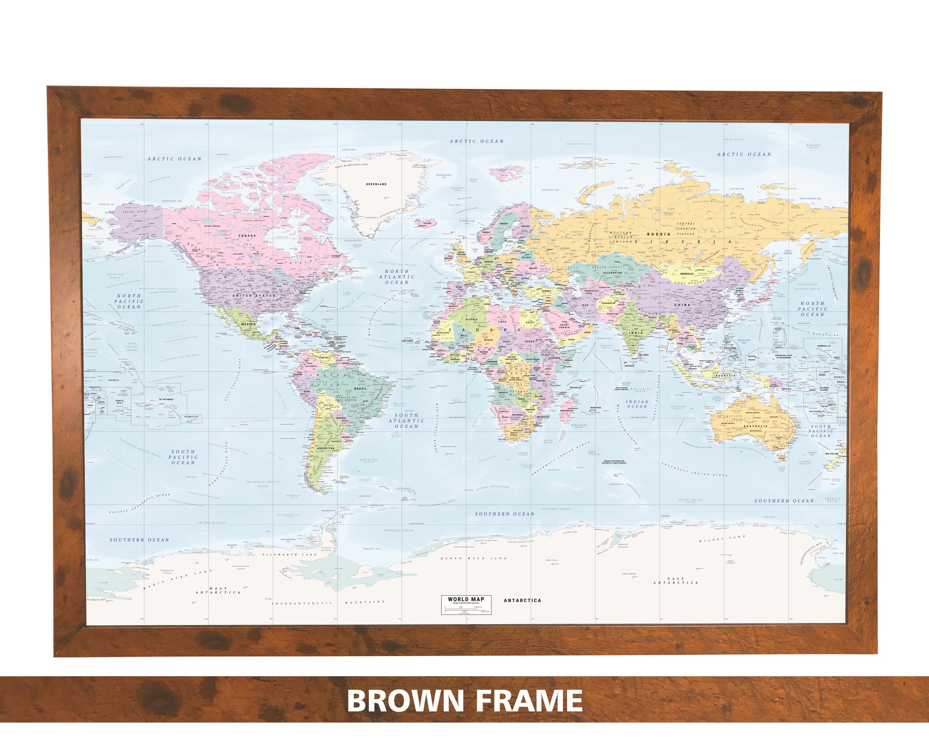 Framed Pushpin World Map | 36" x 24" | Shades of Blue - glwec.in