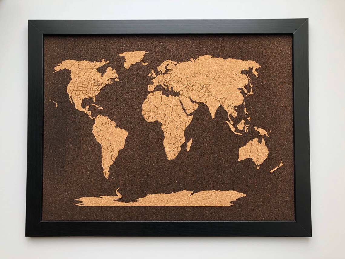 Framed Inverse World Map on Cork | Etsy
