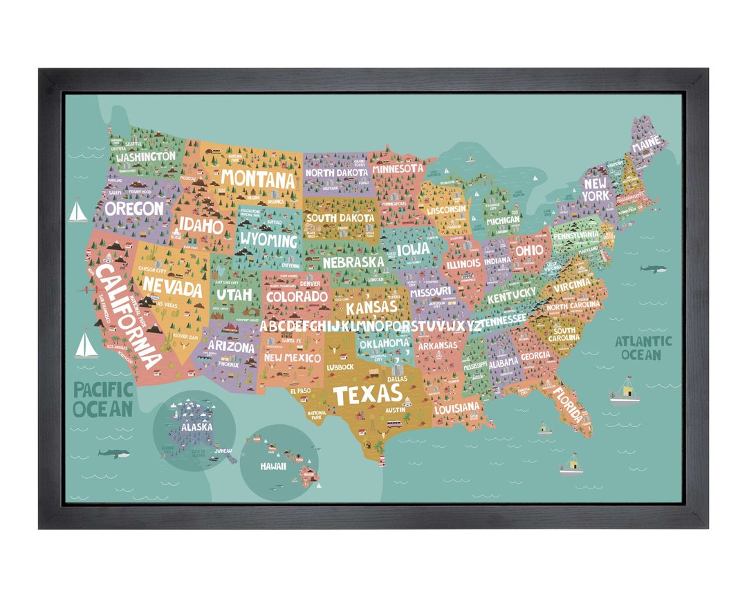 Pushpin USA Map | 36" X 24" or 24" X 18" | Hand Drawn USA - Etsy