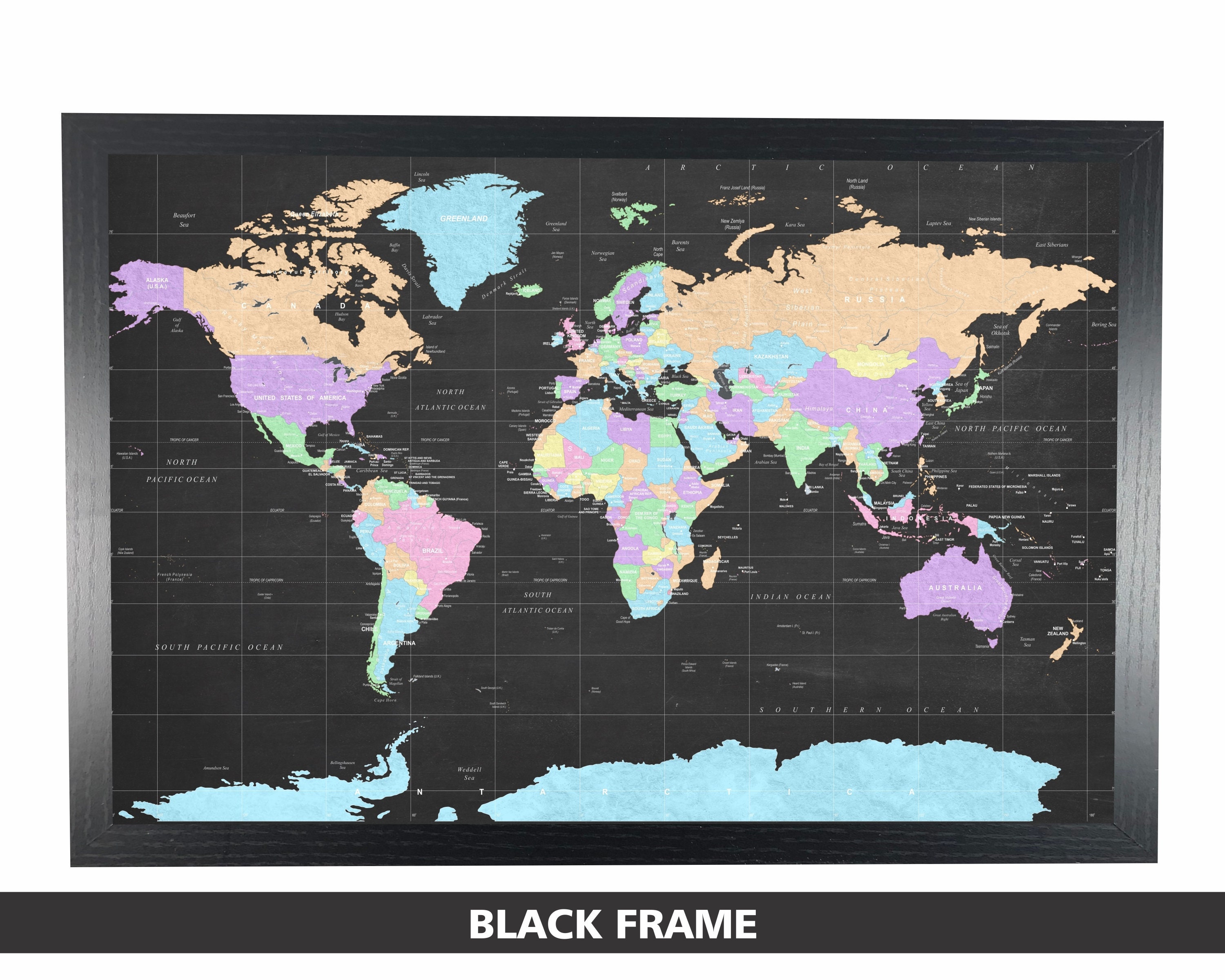 Pushpin world map 36 x 24 or 24 x 18 | Etsy