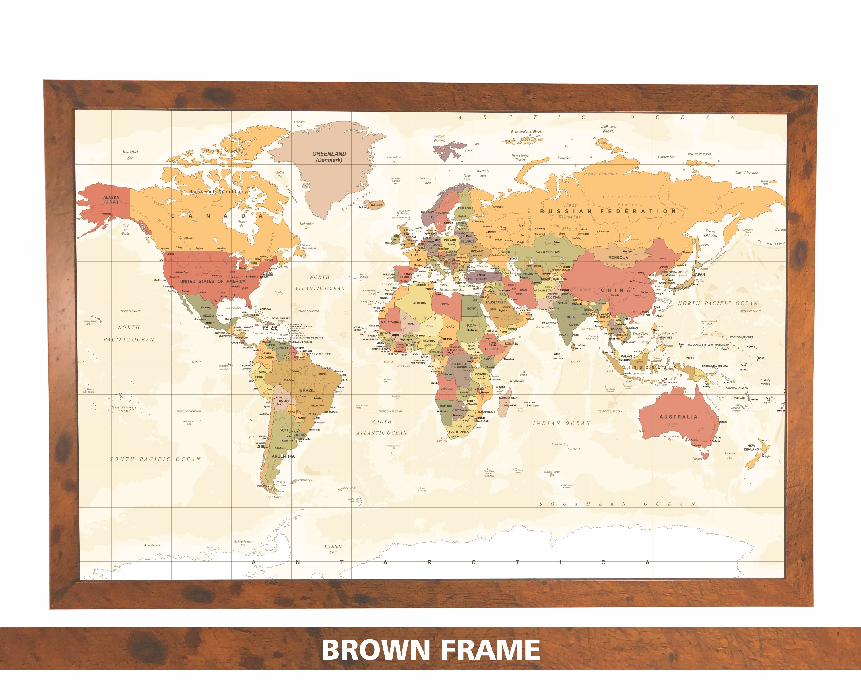 Pushpin World Map | 36" X 24" or 24" X 18" | Vintage Tan (straight) - Etsy