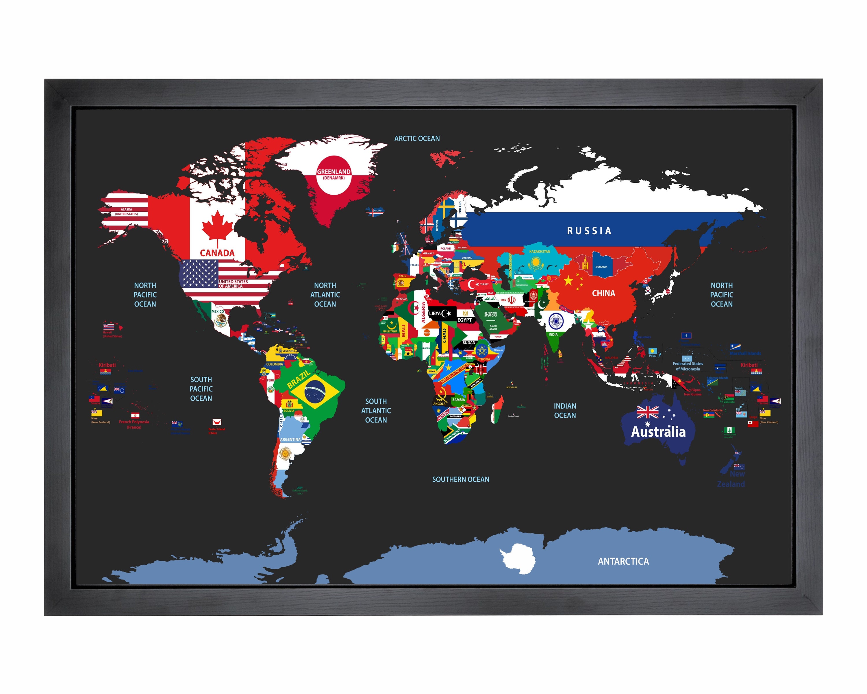 Pushpin World Map 36x24 World Flags Map - Etsy Canada