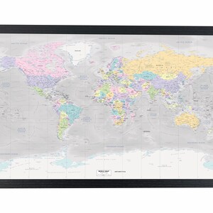 Framed Pushpin World Map 36 X 24 Highly Detailed Miller Soft Colours ...