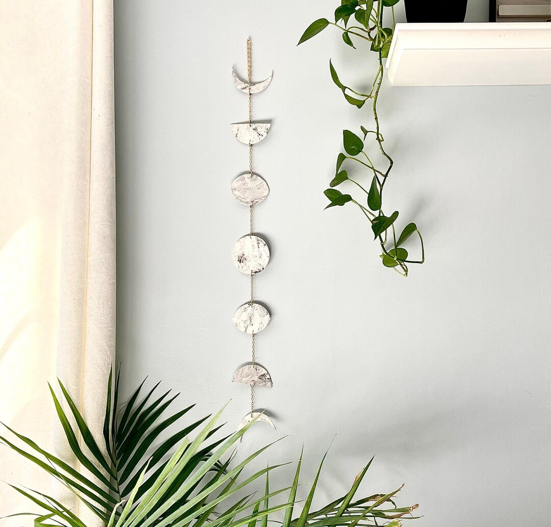 MOON PHASES Wall Hanging Boho Home Decor Gold Marble Granite Look Clay ...