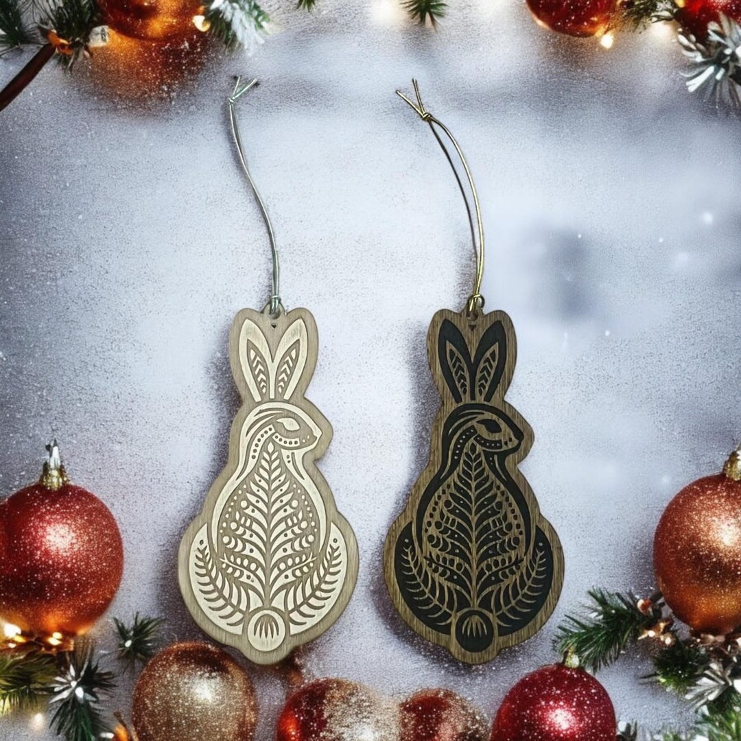 Scandinavian Holiday Wooden Rabbit Ornament - Etsy