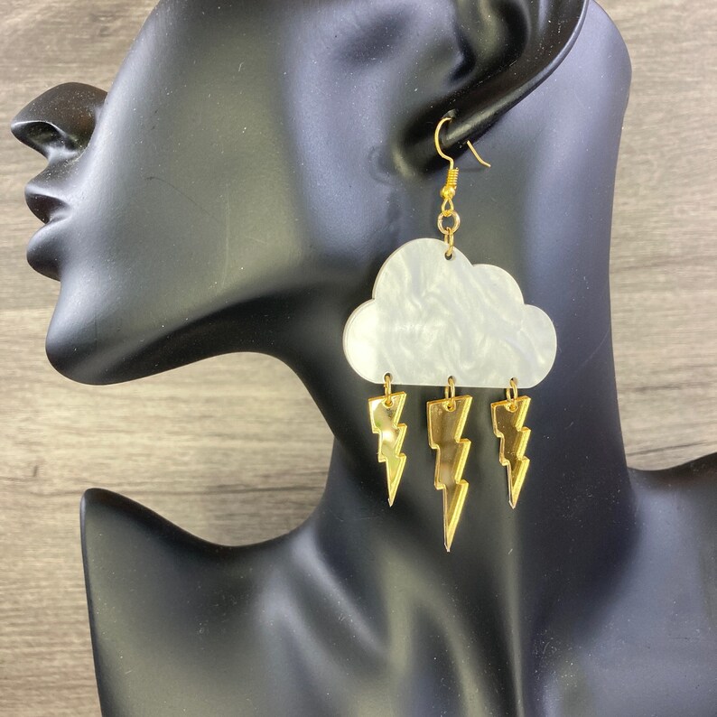 Cloud and Lighting Bolt Storm Cloud Rain Dangle Earrings - Etsy
