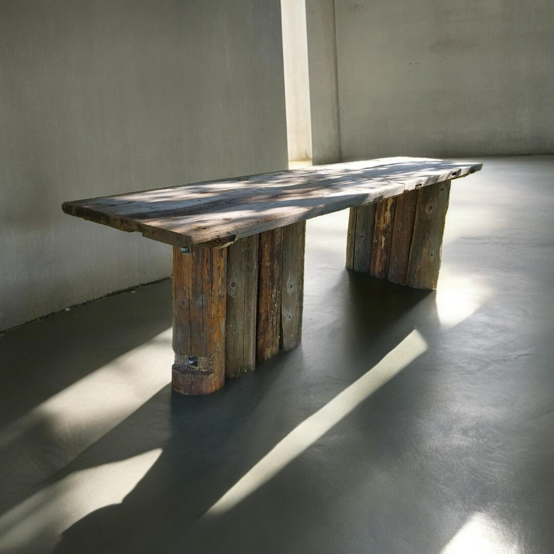 Rustic Reclaimed Wooden Log Dining Table – Handmade From 100-year-old ...