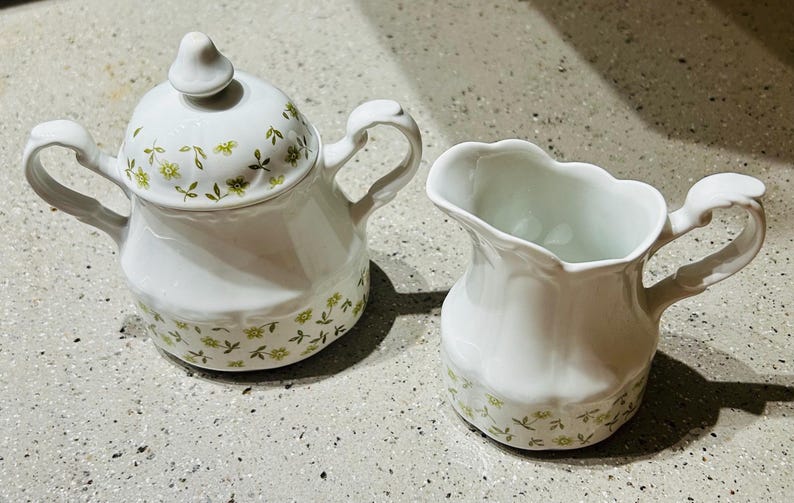 Vintage Sterling English Ironstone Cream & Sugar Set W/ Green Flower ...
