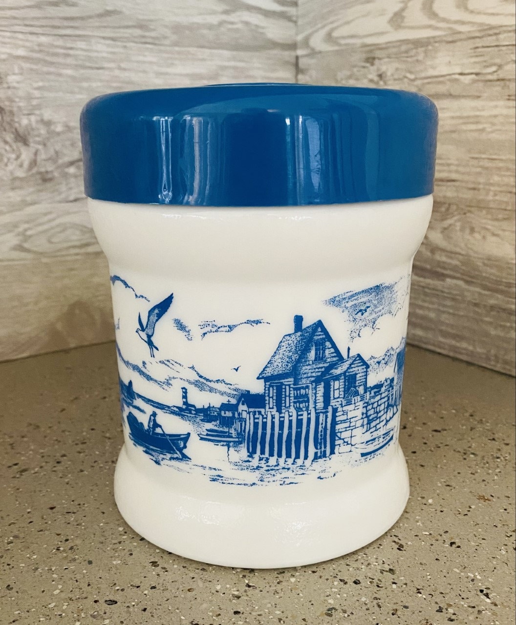 Vintage Holland Delft Blue White Milk Glass Canister Nautical Coastal ...