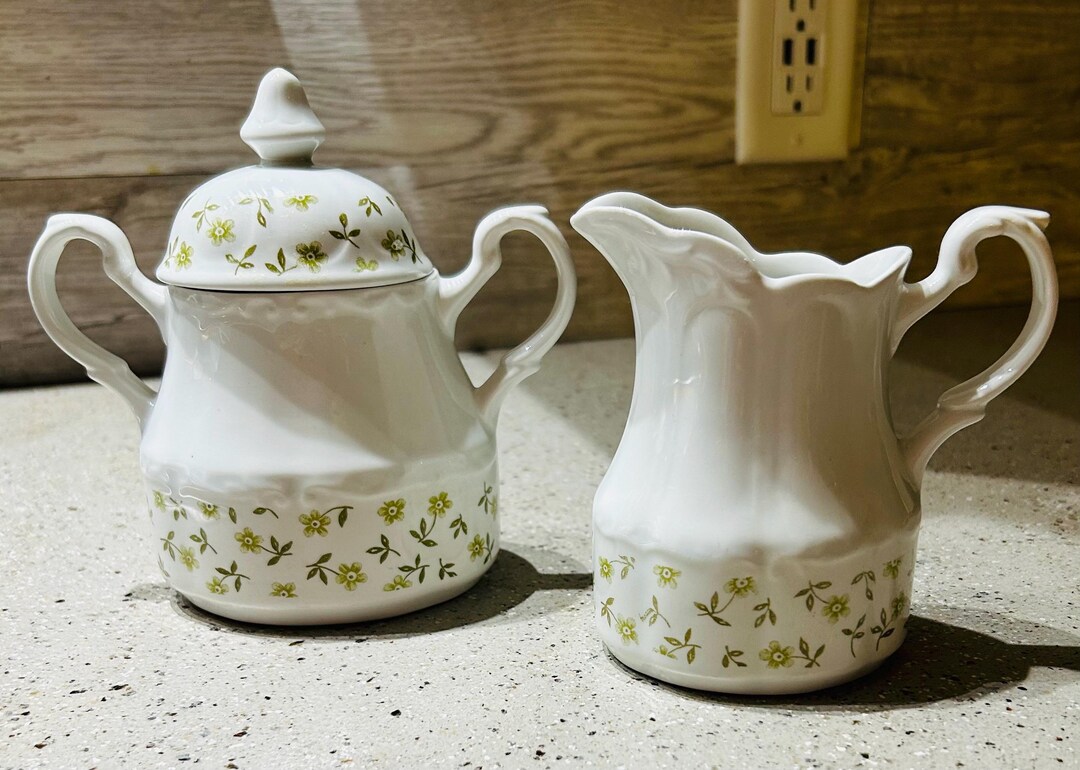 Vintage Sterling English Ironstone Cream & Sugar Set W/ Green Flower ...
