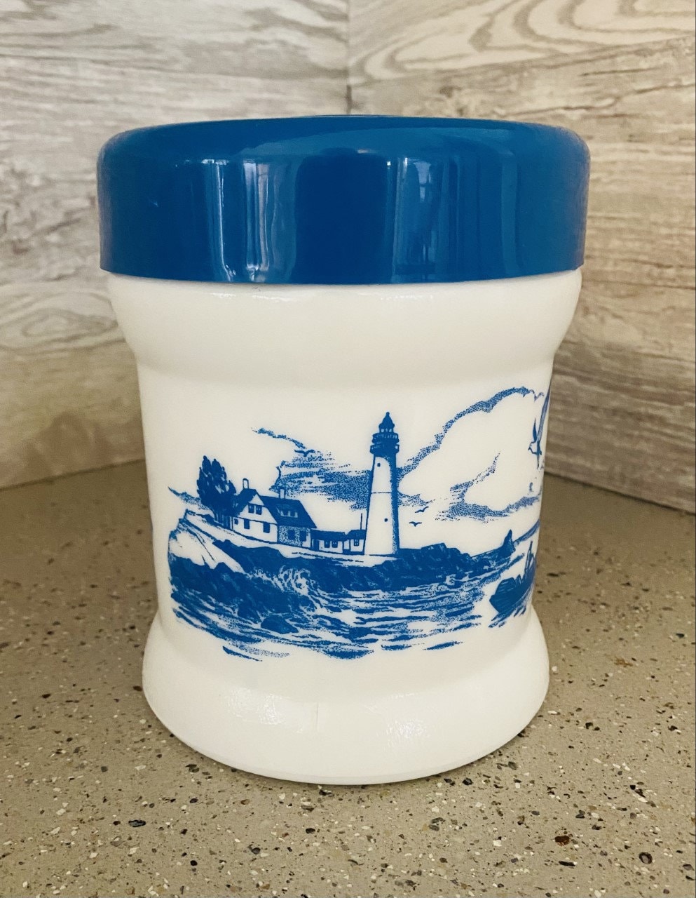 Vintage Holland Delft Blue White Milk Glass Canister Nautical Coastal ...