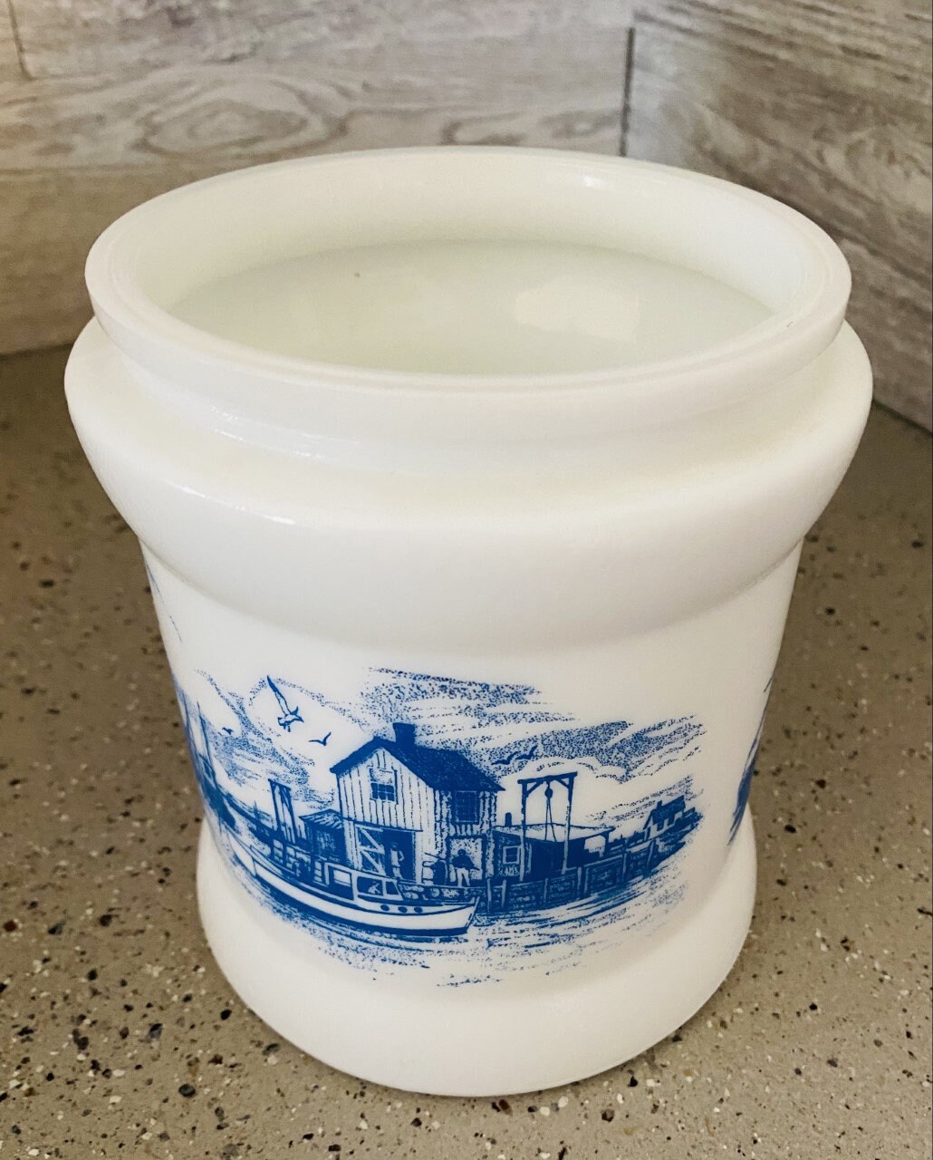 Vintage Holland Delft Blue White Milk Glass Canister Nautical Coastal ...
