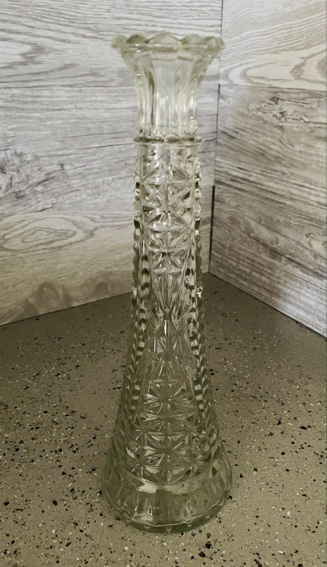 Vintage Crystal Tall Slim Vase With Starburst Pattern - Etsy