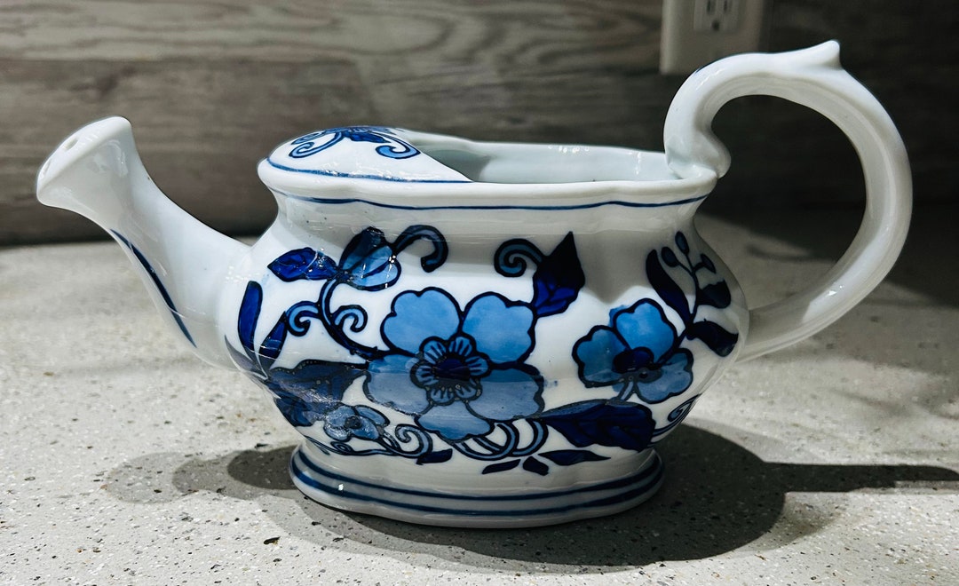 Blue and White Floral Pottery Watering Pot - Etsy