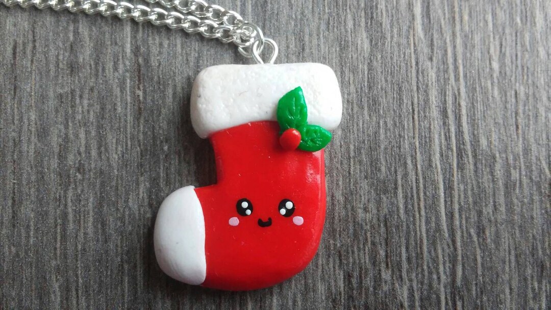 Kawaii Christmas Stocking Pendant in Polymer Clay Fimo Charm Christmas ...