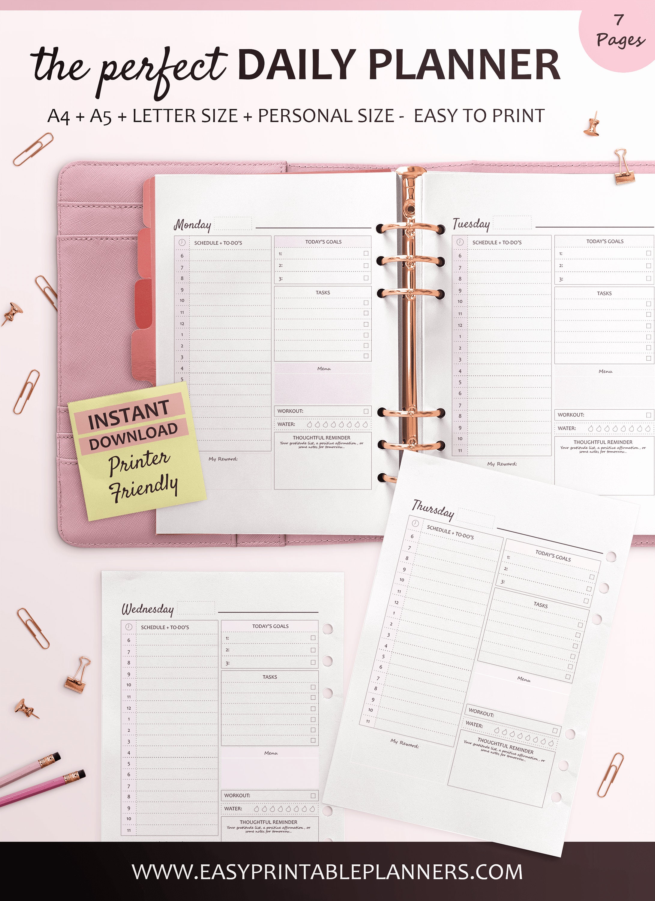 Size A5 Undated Insert Daily Routine Printable Planner Instant Download ...