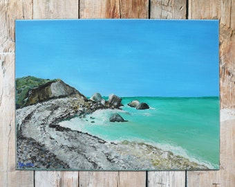 Original Acrylic Painting Shoreline Rocky Beach 10x10 | Etsy