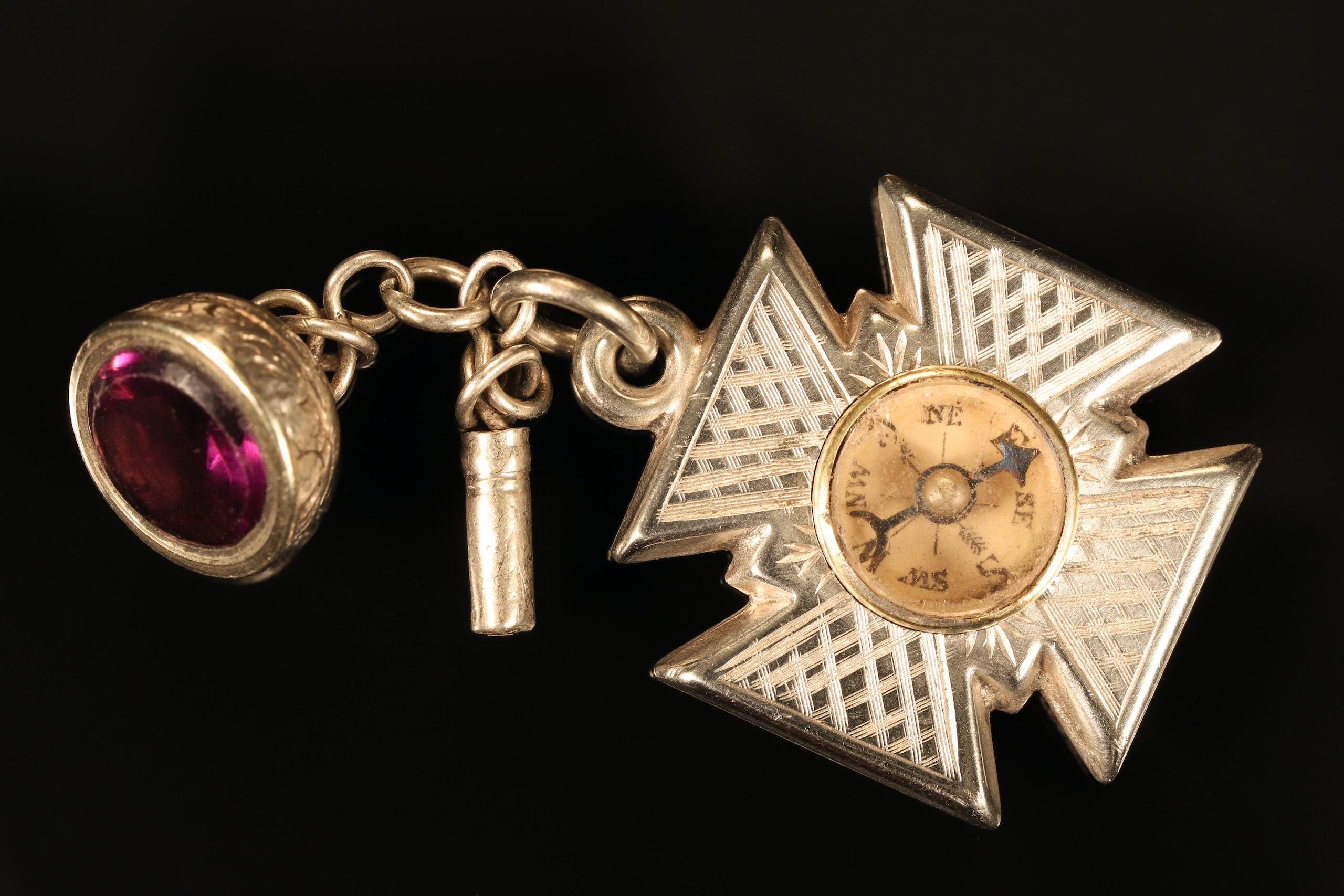 Antique Maltese Cross Compass and Amethyst Watch Fob With Key - Etsy