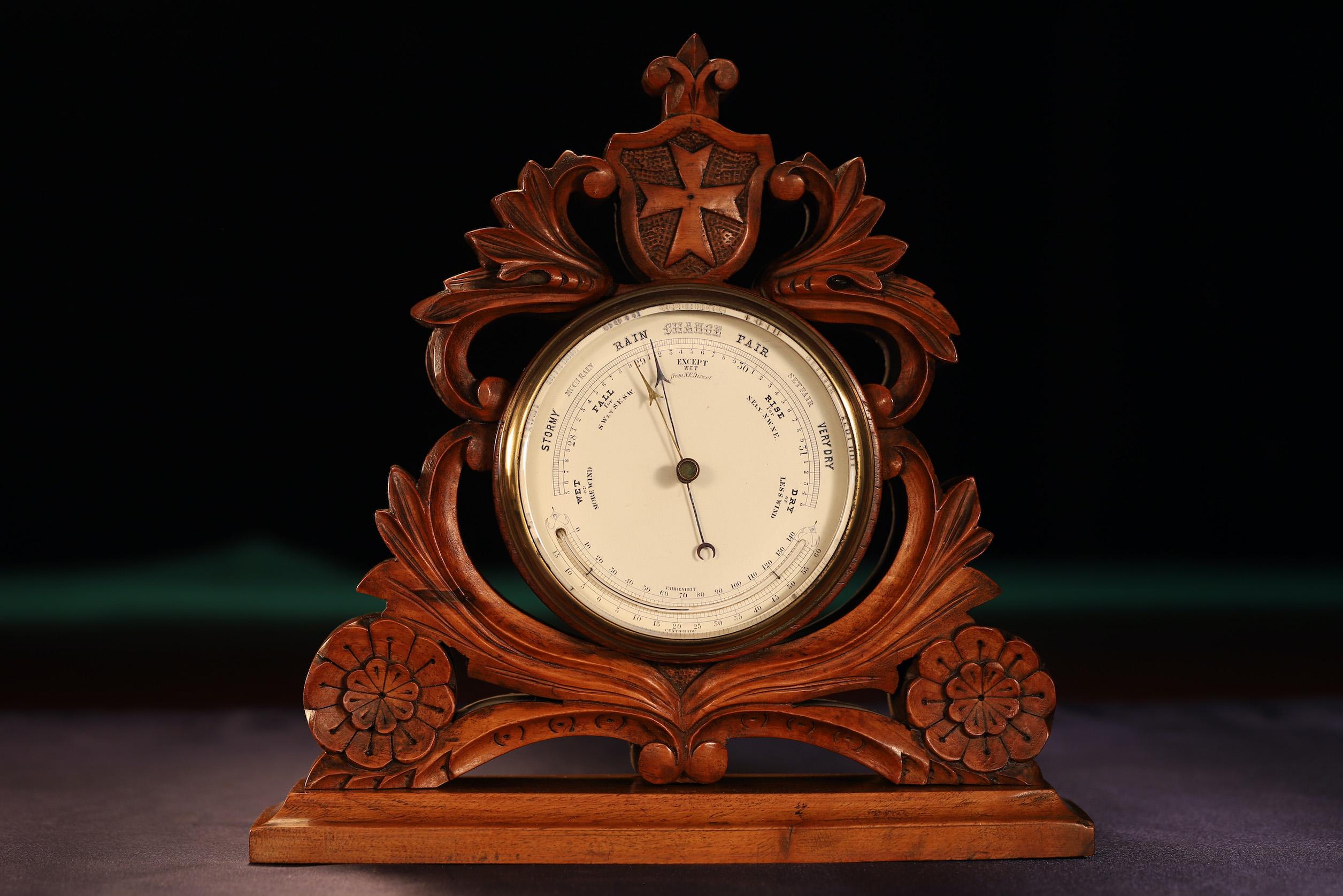 Carved Walnut Mantle or Table Aneroid Barometer C1860 - Etsy