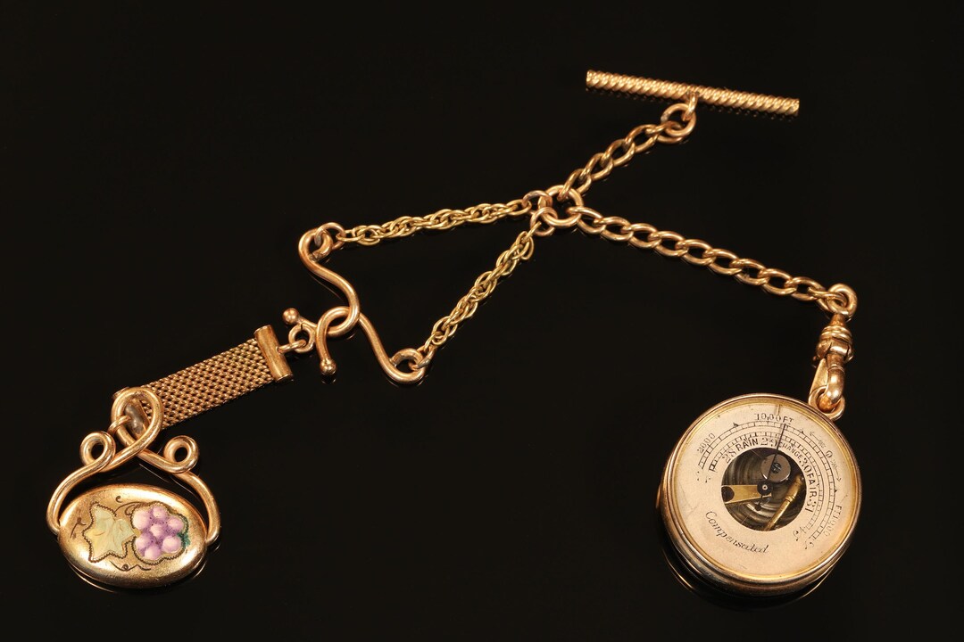Late Victorian Gold Plated Miniature Fob Barometer With 14ct T-bar ...