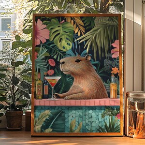 Capybara in Bar, Art Deco Capybara Kitchen Print, Kitchen Capybara Wall ...