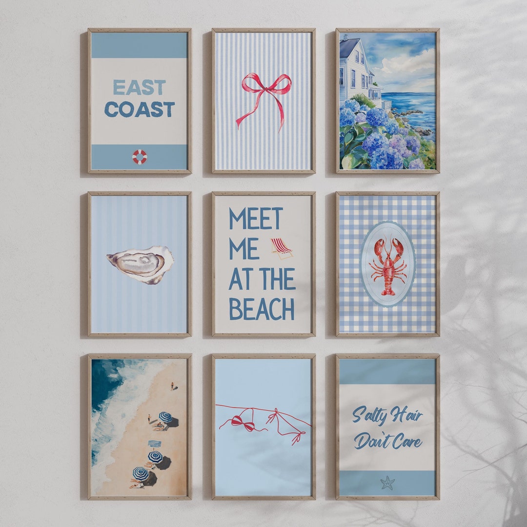 Set of 9 East Coast Prints, East Coast Wall Art, Coastal Prints, Beach ...