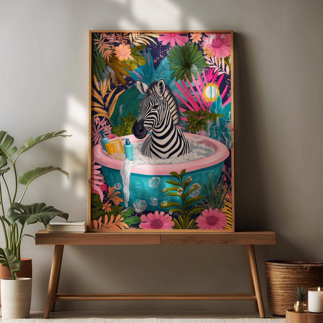 Zebra in Bathtub, Zebra Bathroom Print, Bathroom Zebra Wall Print ...