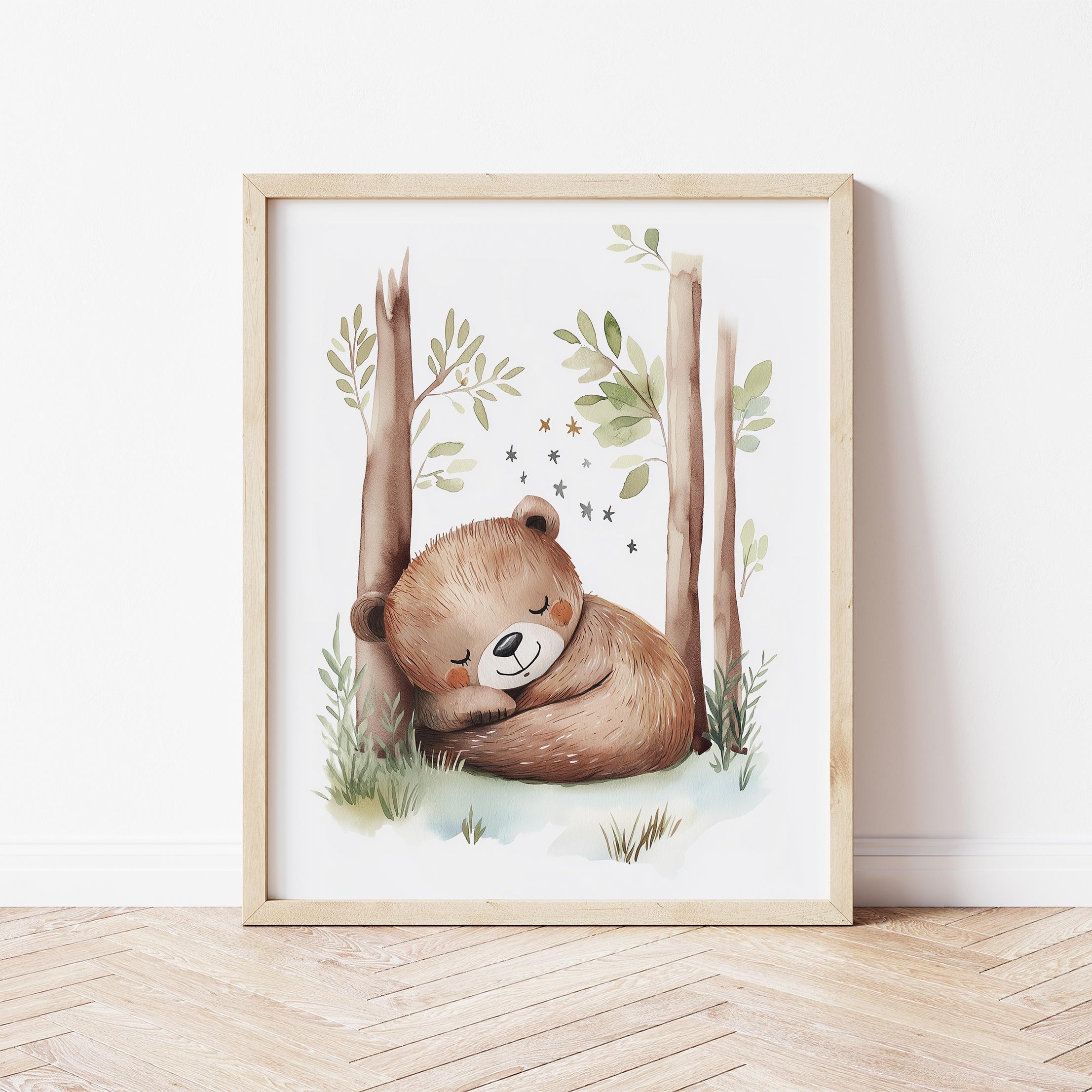 Sleep Buddies Bear, Watercolor Bear Art, Baby Room Decor, Nursery Wall ...