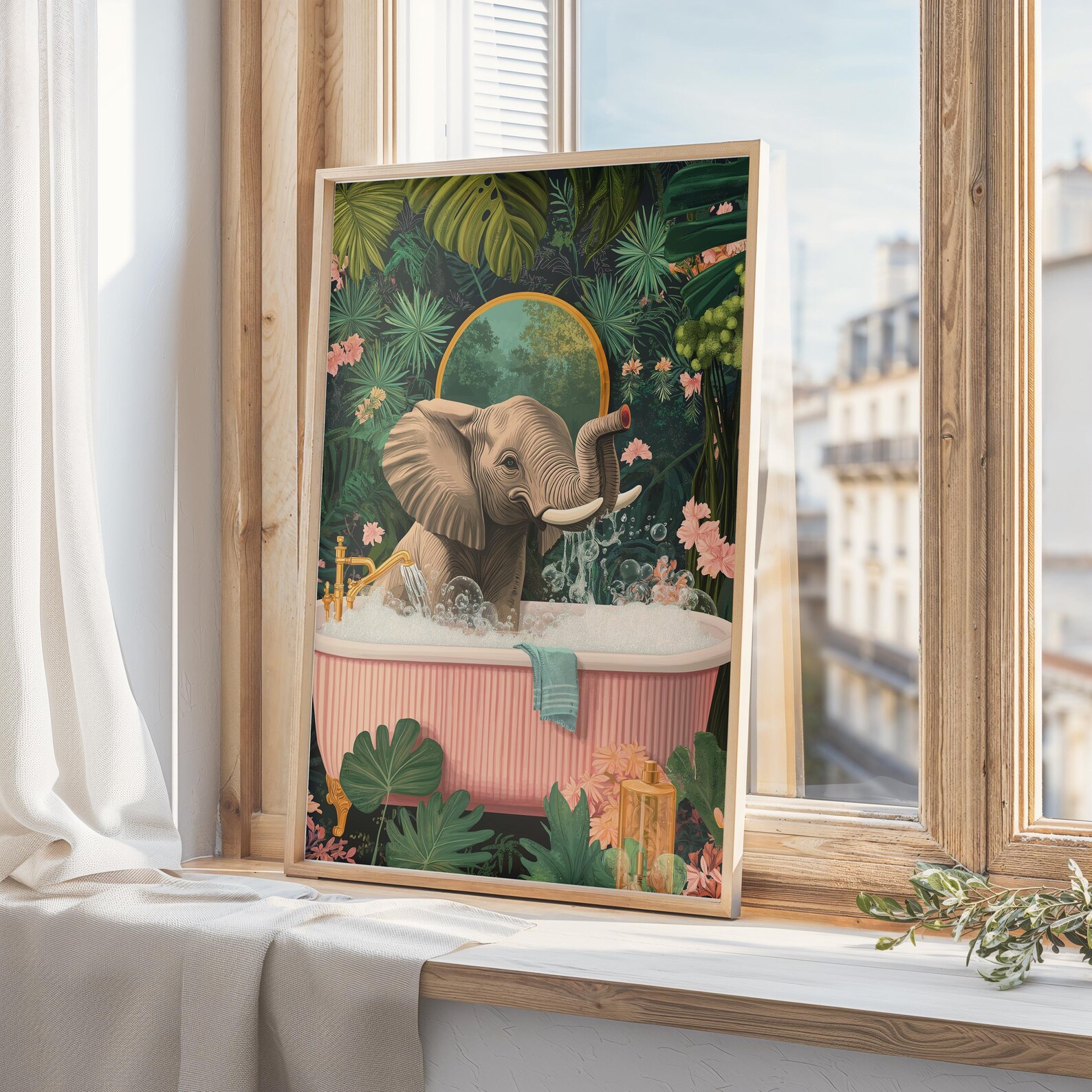 Elephant in Bathtub, Elephant Bathroom Print, Bathroom Elephant Wall ...