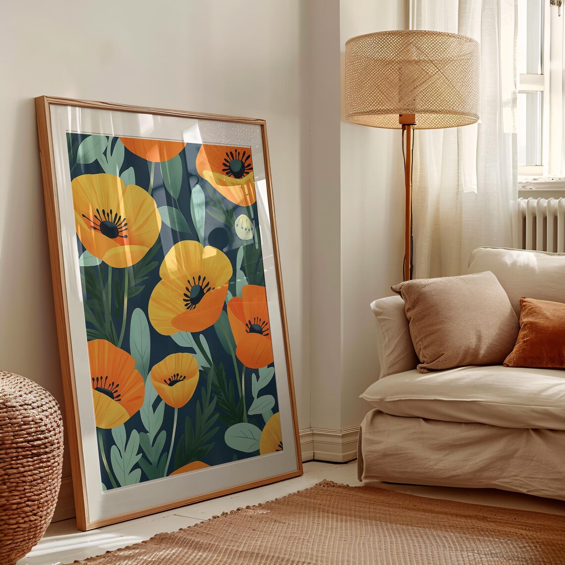 Yellow Poppy Wall Art, Yellow Poppy Print, Marimekko-style Poppy Print ...