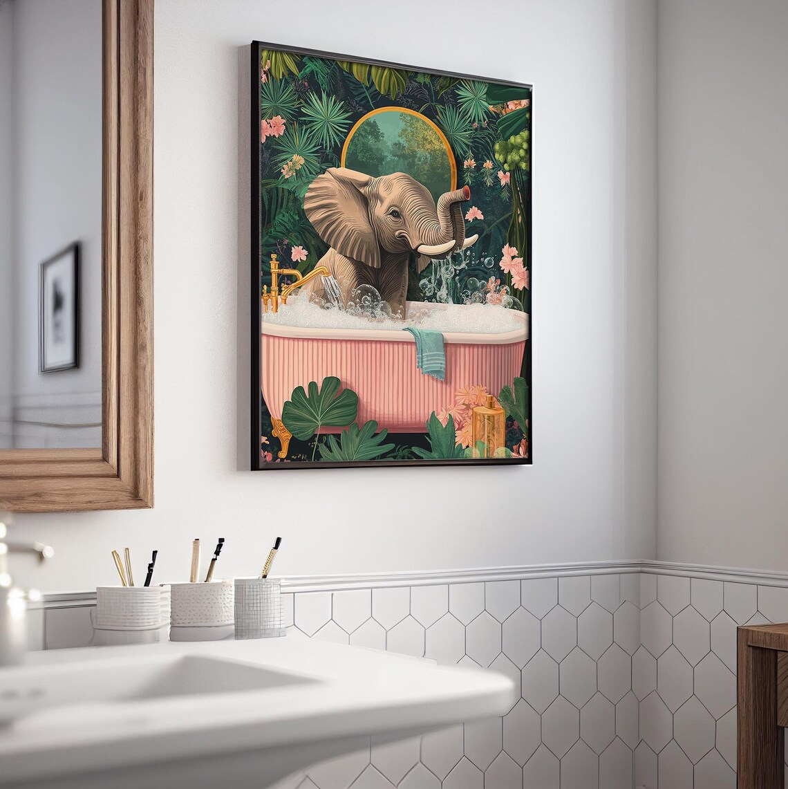 Elephant in Bathtub, Elephant Bathroom Print, Bathroom Elephant Wall ...