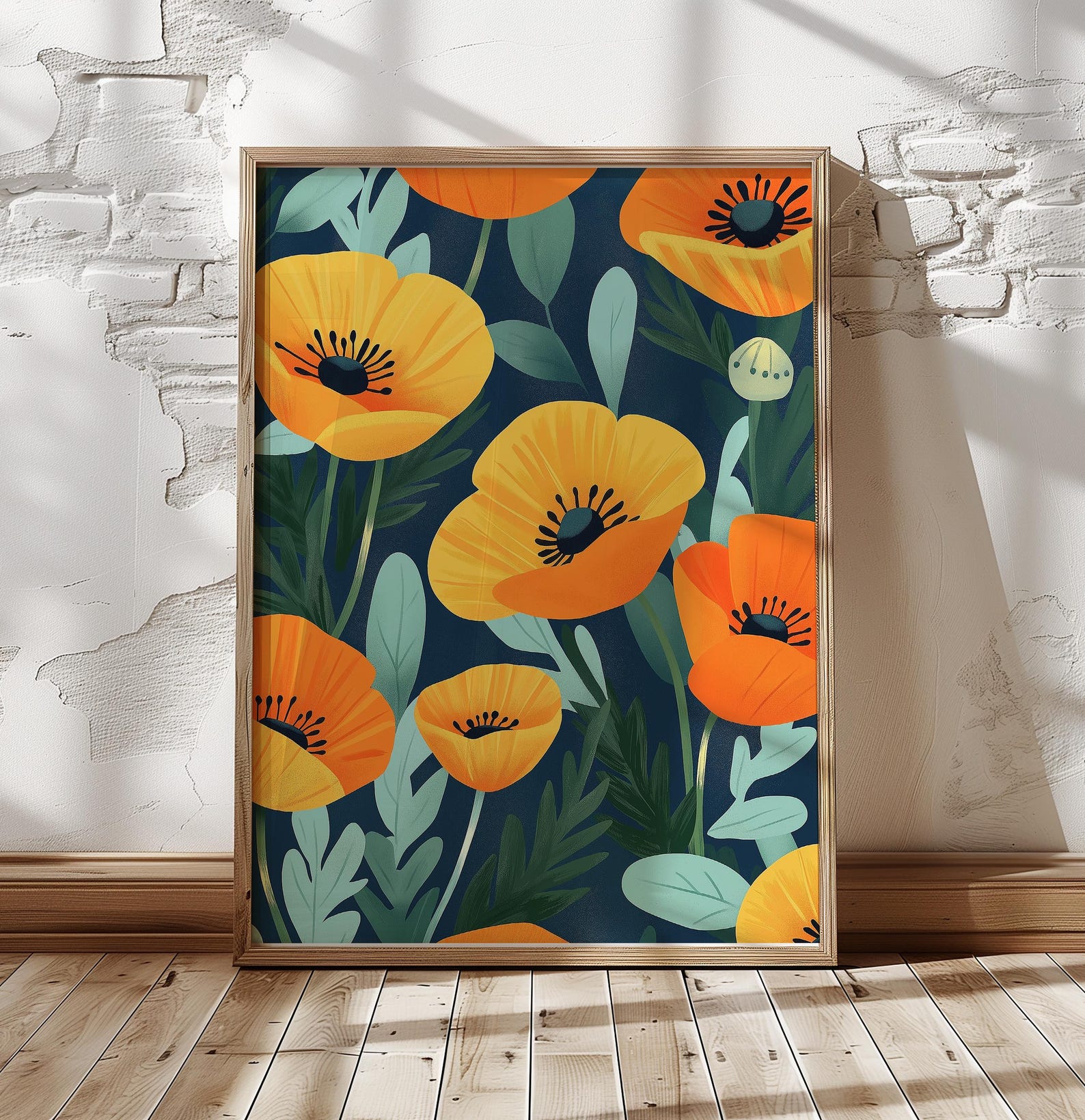 Yellow Poppy Wall Art, Yellow Poppy Print, Marimekko-style Poppy Print ...