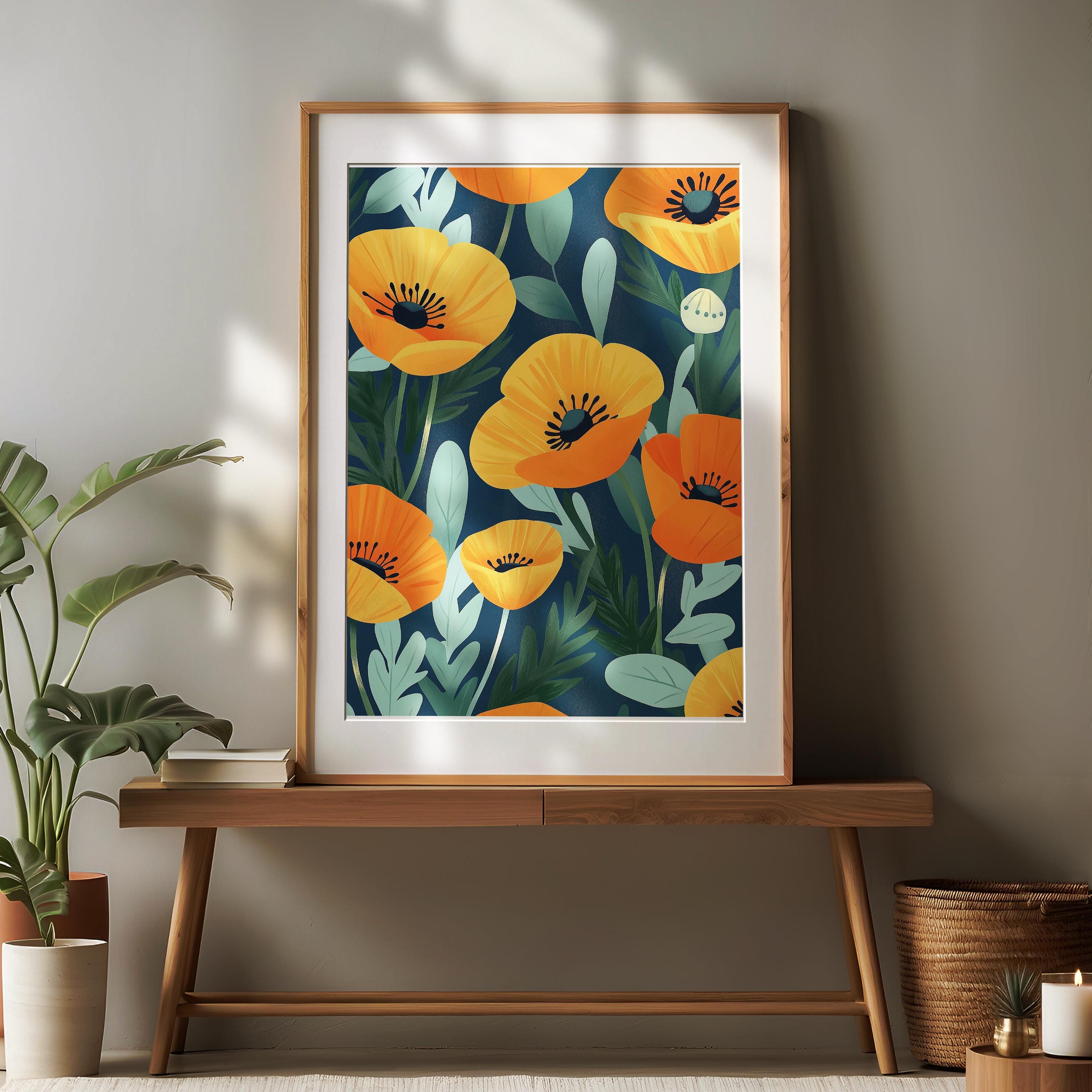 Yellow Poppy Wall Art, Yellow Poppy Print, Marimekko-style Poppy Print ...