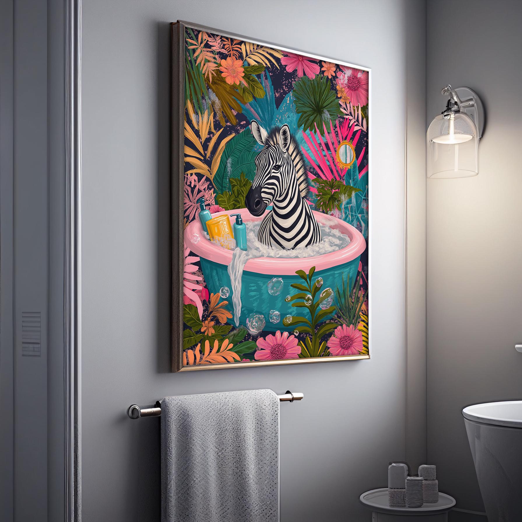 Zebra in Bathtub, Zebra Bathroom Print, Bathroom Zebra Wall Print ...