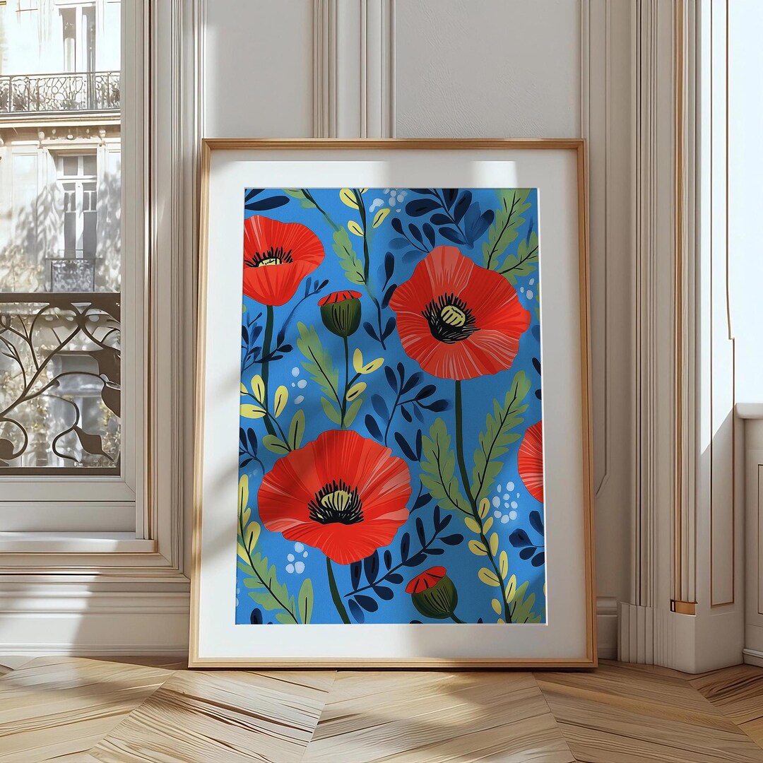 Red Poppy Wall Art, Red Poppy Print, Marimekko-style Poppy Print, Boho ...