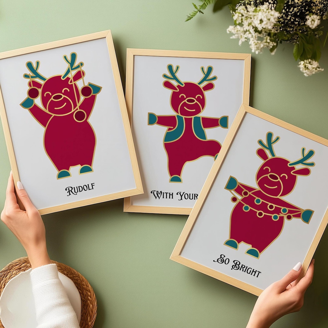 Set of 3 Christmas Prints, Rudolf the Red Nose Reindeer, Christmas Wall ...