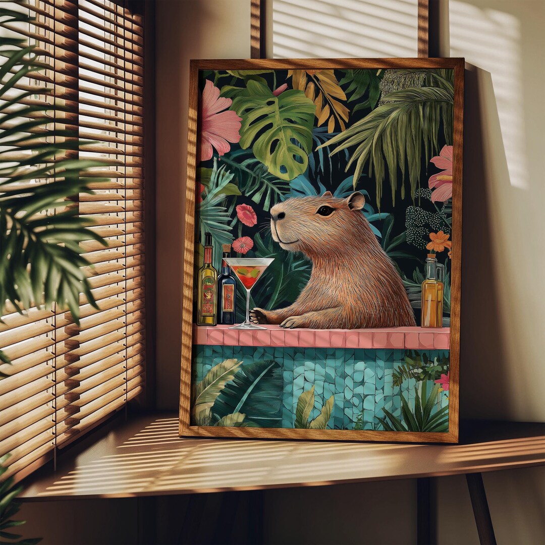 Capybara in Bar, Art Deco Capybara Kitchen Print, Kitchen Capybara Wall ...